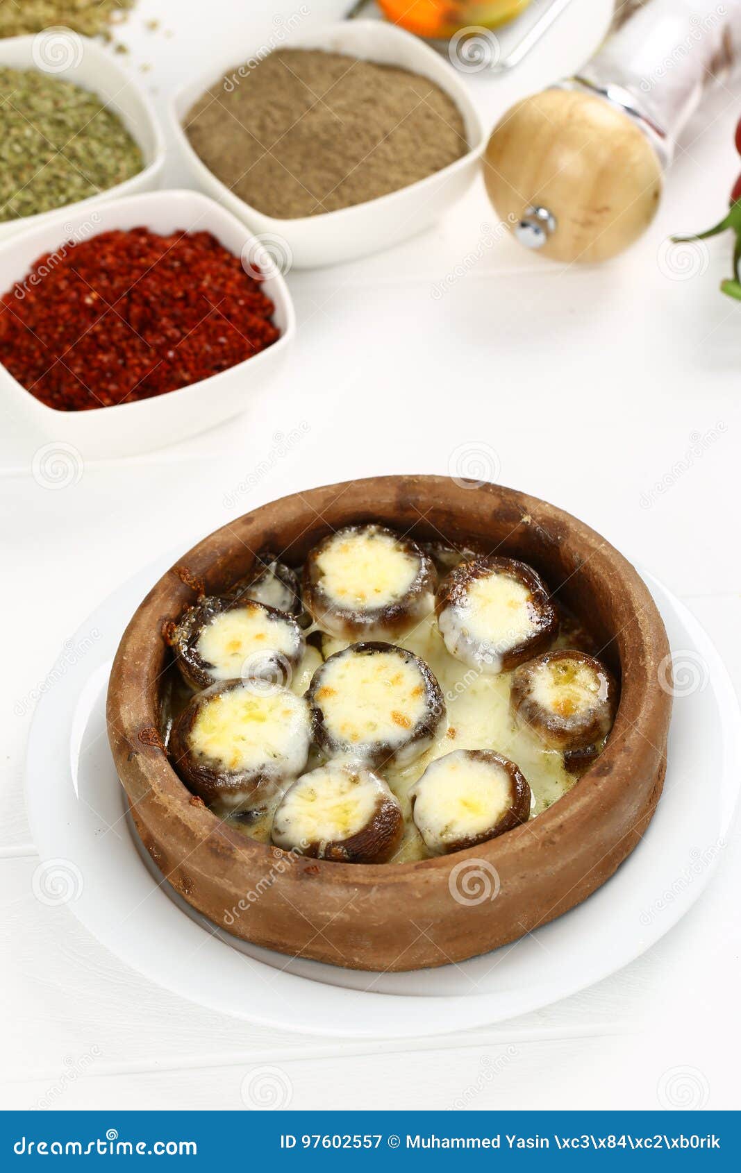 Mushrooms with Melted Cheddar Cheese Stock Image - Image of foods ...