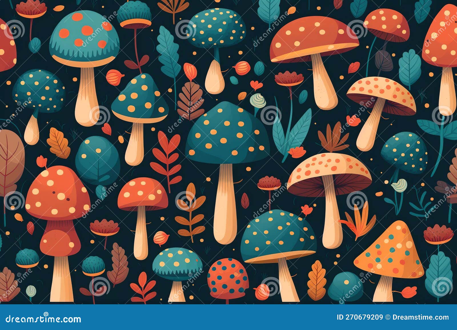 Mushrooms Pattern. Surreal Flat Lay Illustration Stock Illustration ...