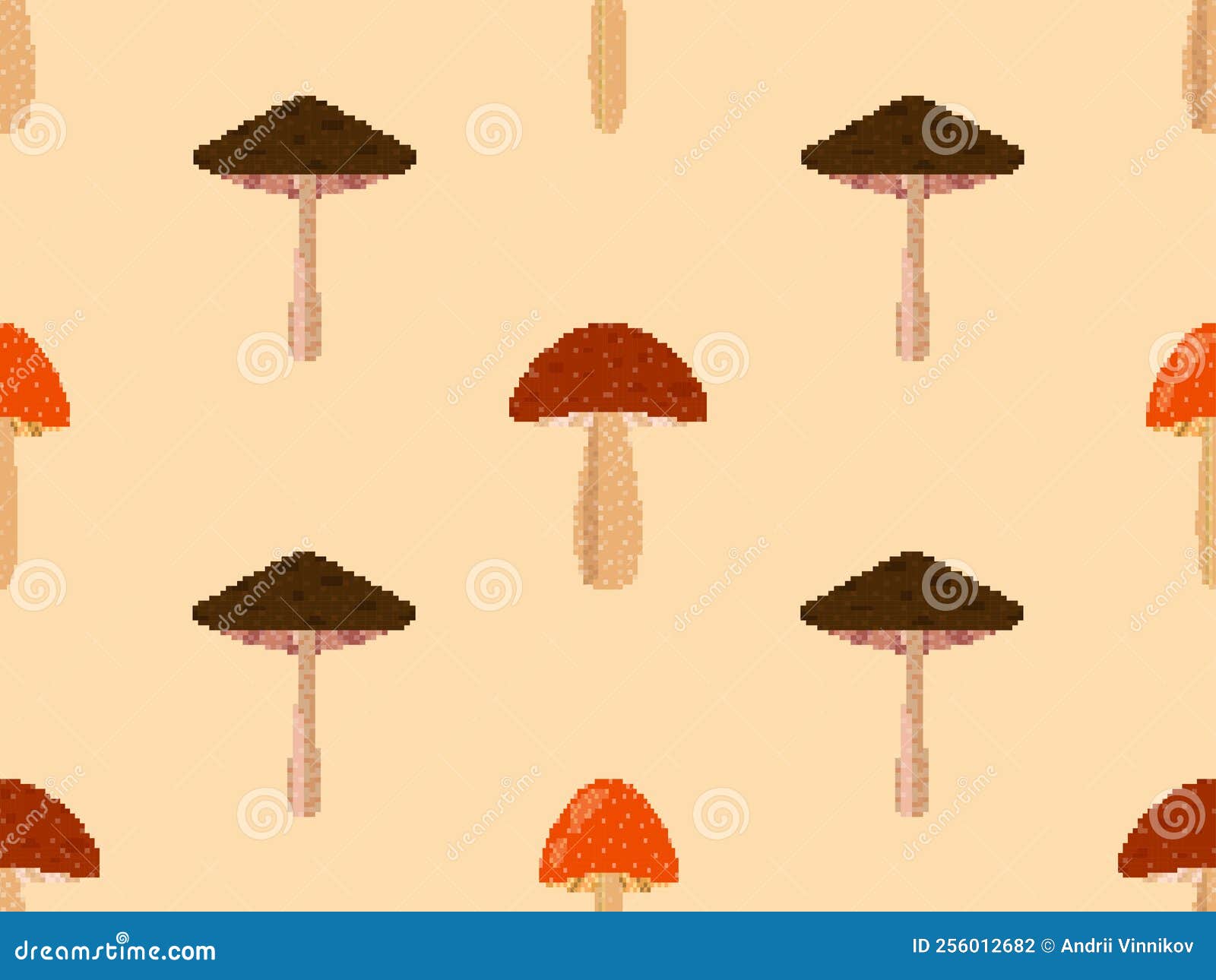 Mushrooms Seamless Pattern in Pixel Art Style. Mushrooms in 8 Bit 90s ...