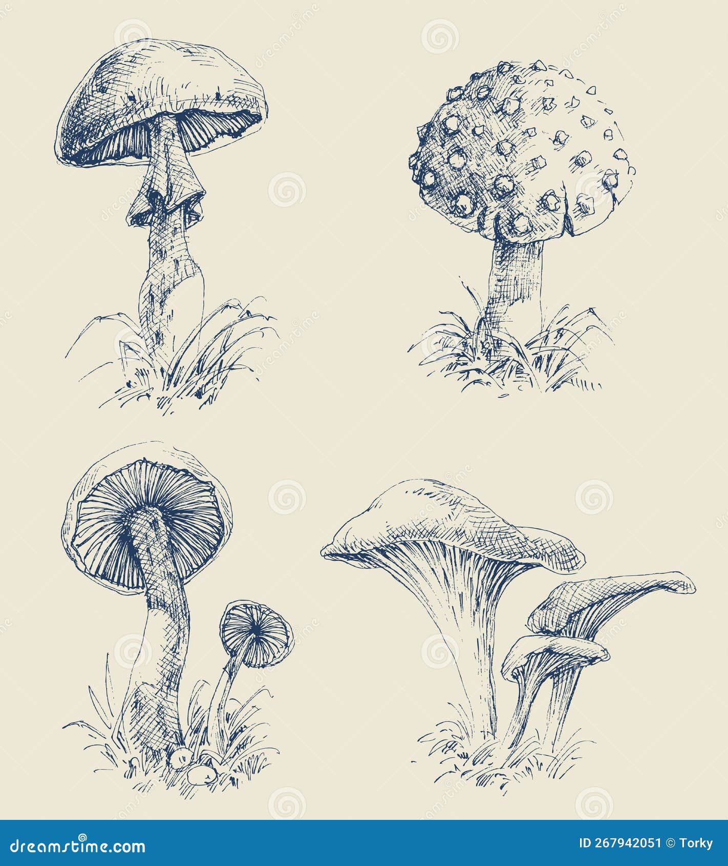 Mushrooms Set Hand Drawings Stock Vector - Illustration of chanterelle ...