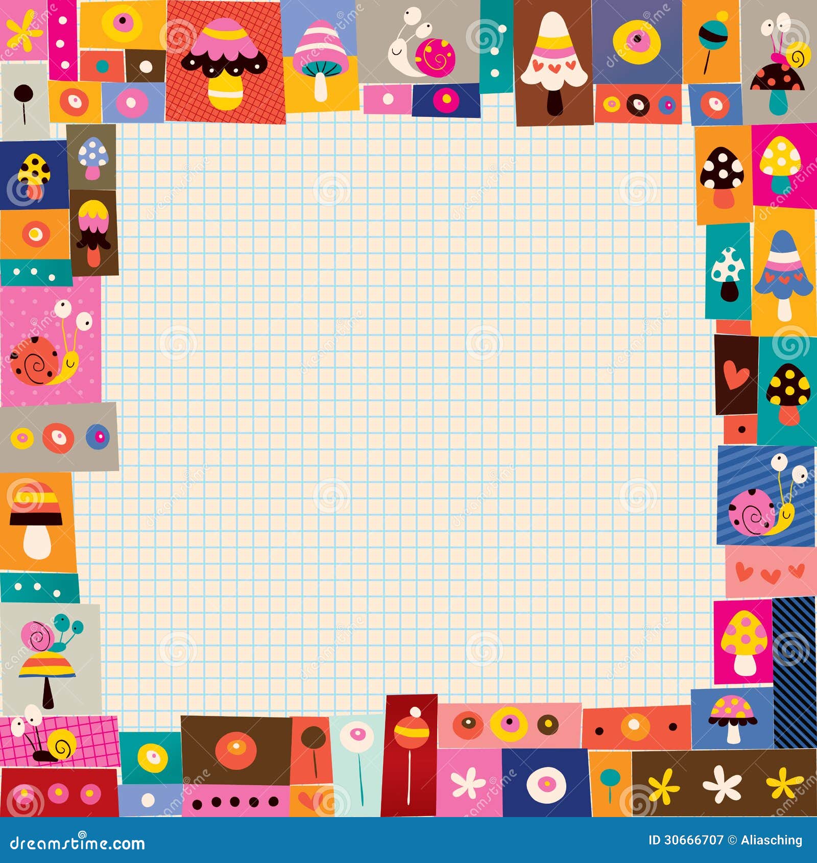 Mushrooms & Snails Collage Border Stock Vector - Illustration of floral ...