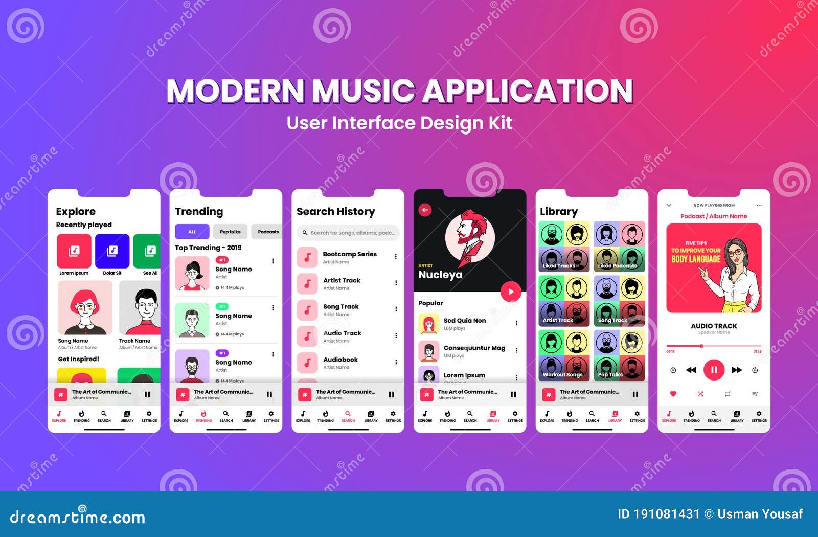 Music Application User Interface Design Kit Stock Vector - Illustration ...
