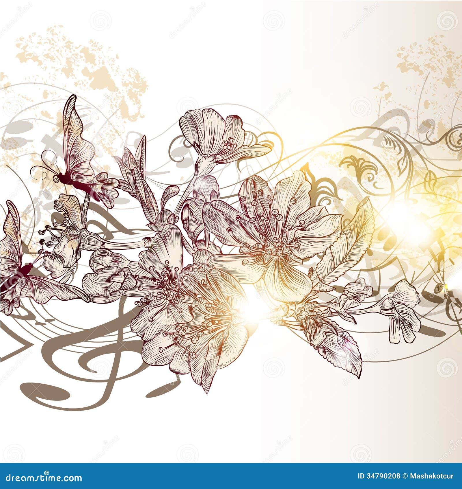 Music Background with Flowers and Notes Stock Vector - Illustration of ...