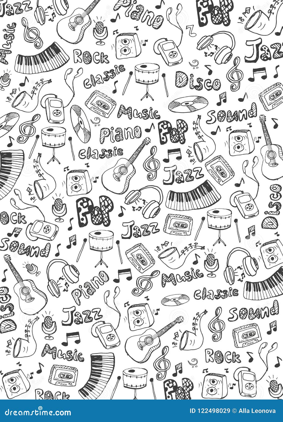Music Background with Hand-draw Doodle Elements. Vector Illustration ...