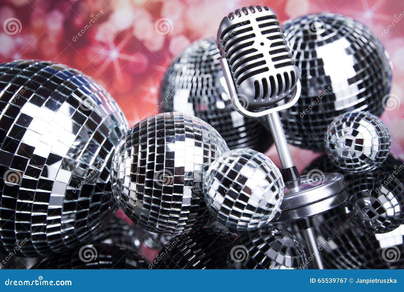 Music Background, Microphone and Disco Balls Stock Image - Image of ...