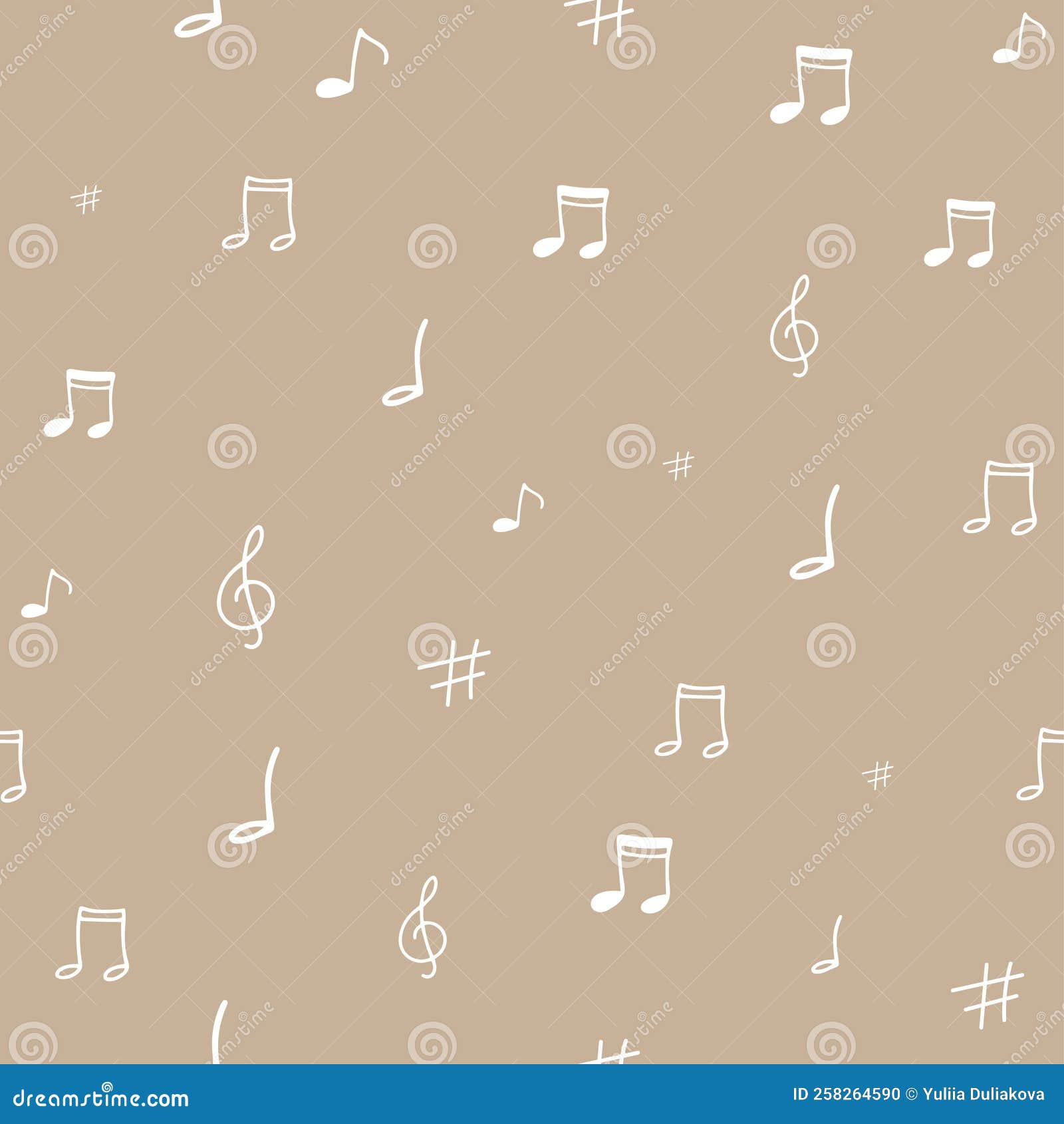 Music Background with Notes and Symbols, White, Seamless Pattern, Stock ...