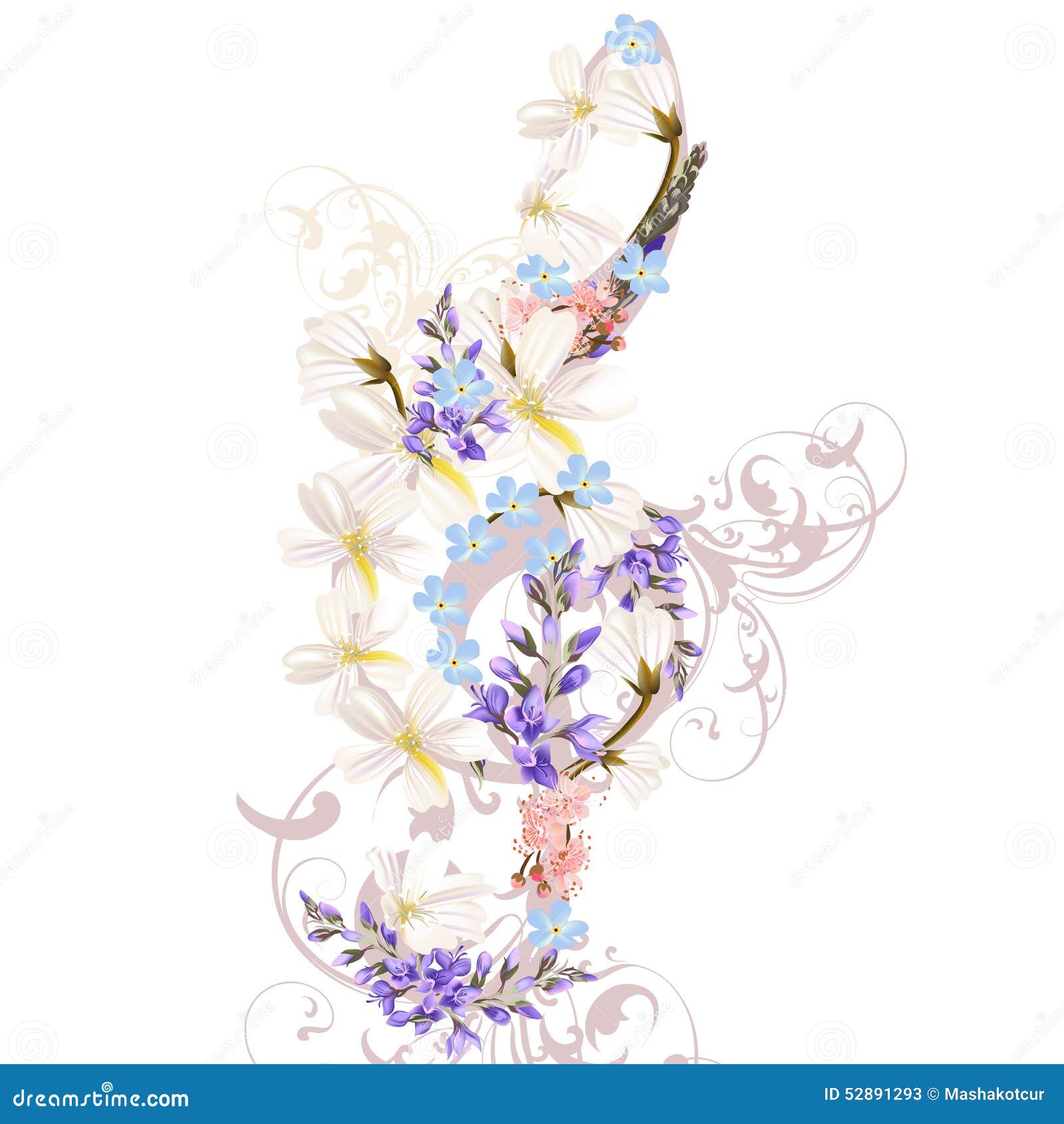 Music Background with Treble Clef Decorated by Flowers Stock Vector ...