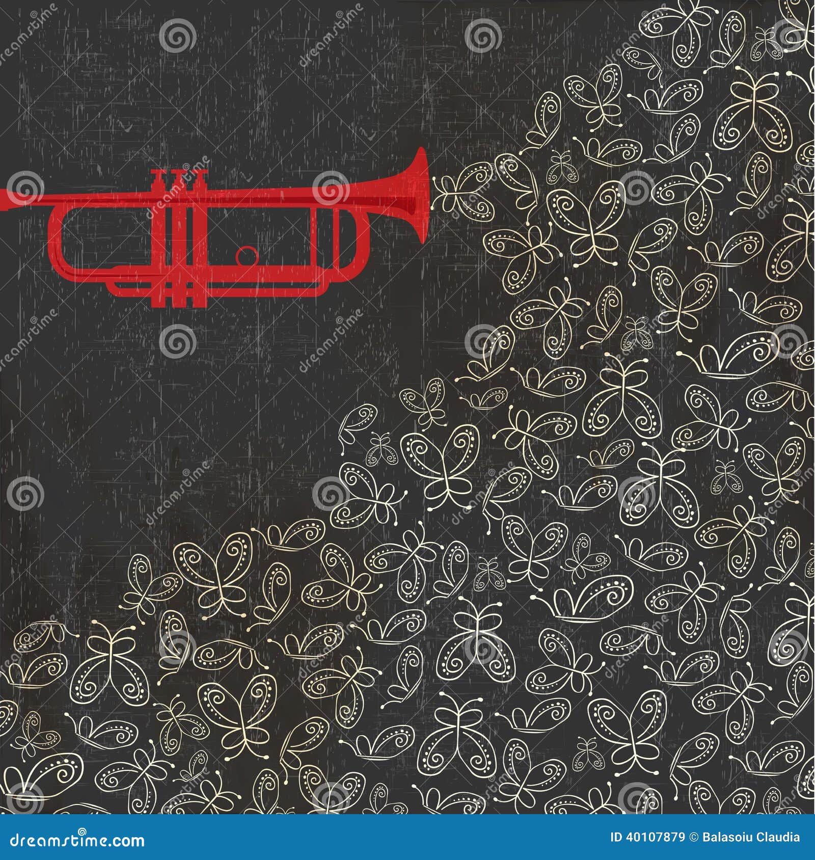 Music Background with Trumpet and Butterflies Stock Vector ...