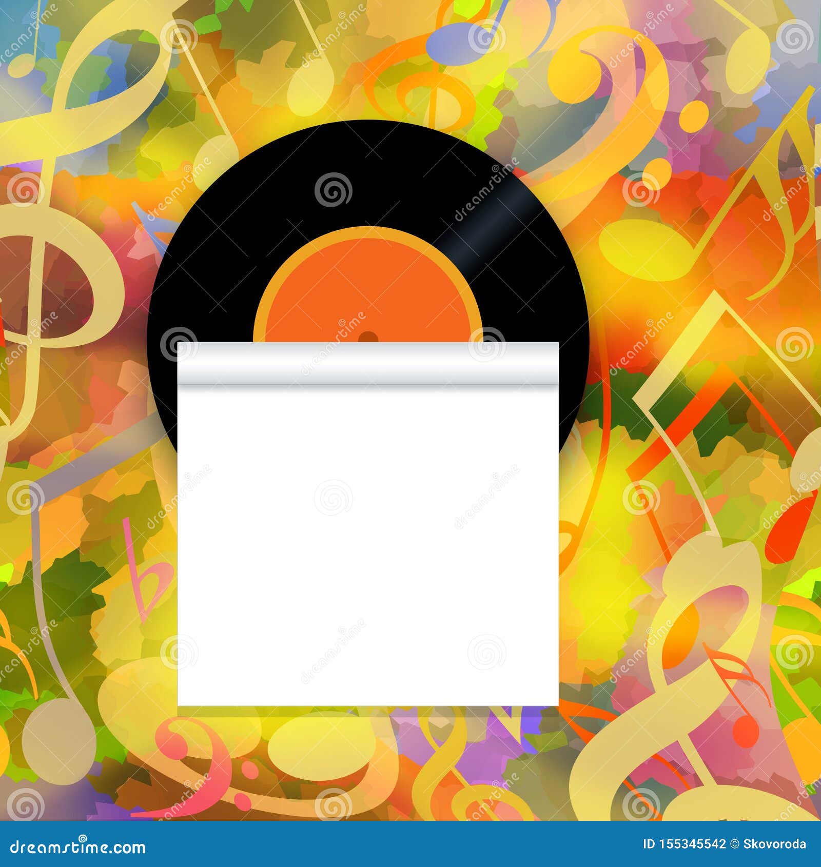 Music Background with Vinyl Record and Scroll Stock Illustration ...