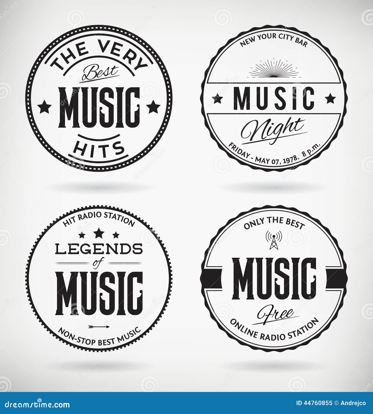 Music Badges stock vector. Illustration of station, badge - 44760855