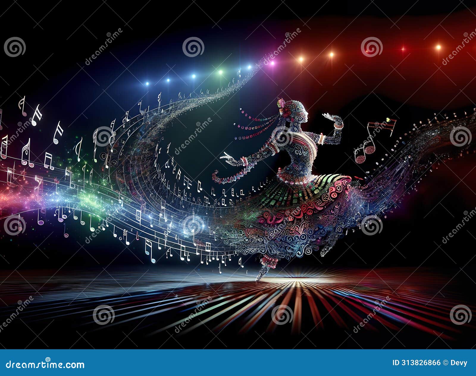 Music Ballet Dancer Performing with Swirling Notes Stock Illustration ...