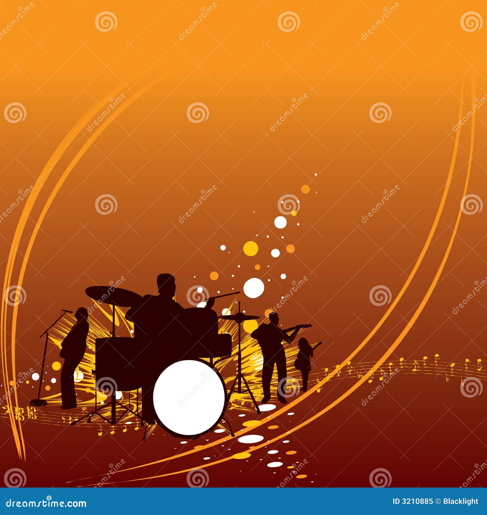 Music Band Playing The Song. Drummer, Singer, Guitarist And Flutist ...