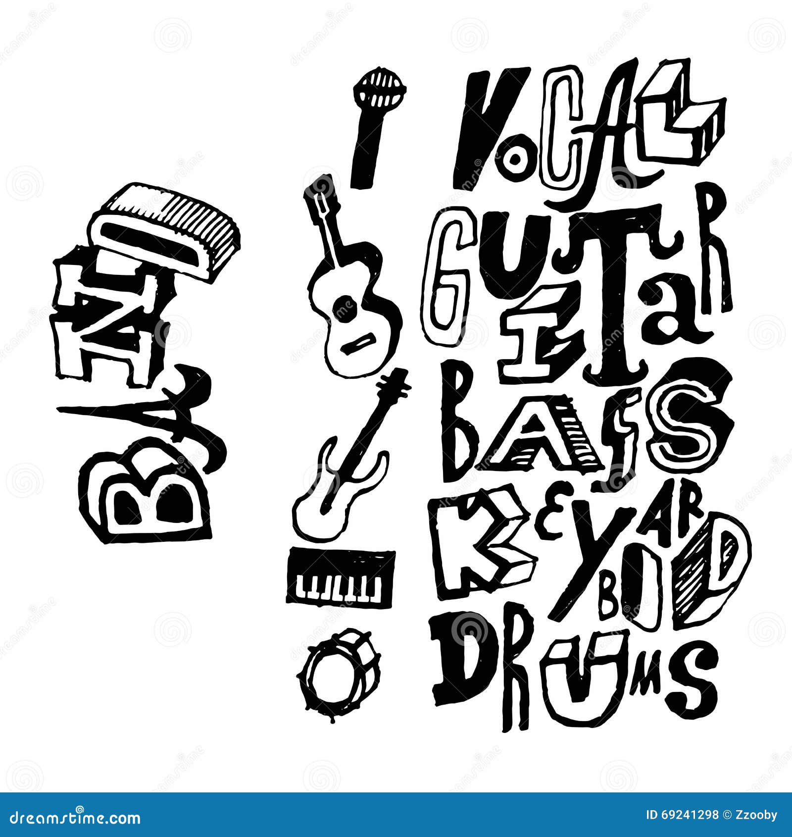 Music Band Instruments Hand Drawn Icons. Vector Illustration. Stock ... Music Band Instruments Hand Drawn Icons. Vector Illustration. Stock ...