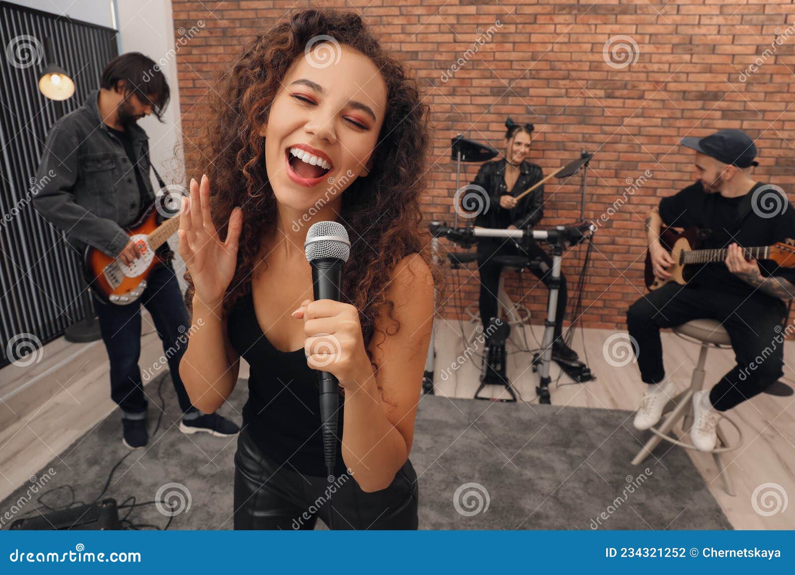 Music Band Performing in Modern Recording Studio Stock Photo - Image of ...