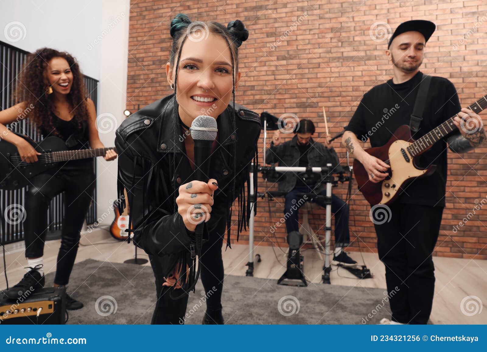 Music Band Performing in Modern Recording Studio Stock Photo - Image of ...