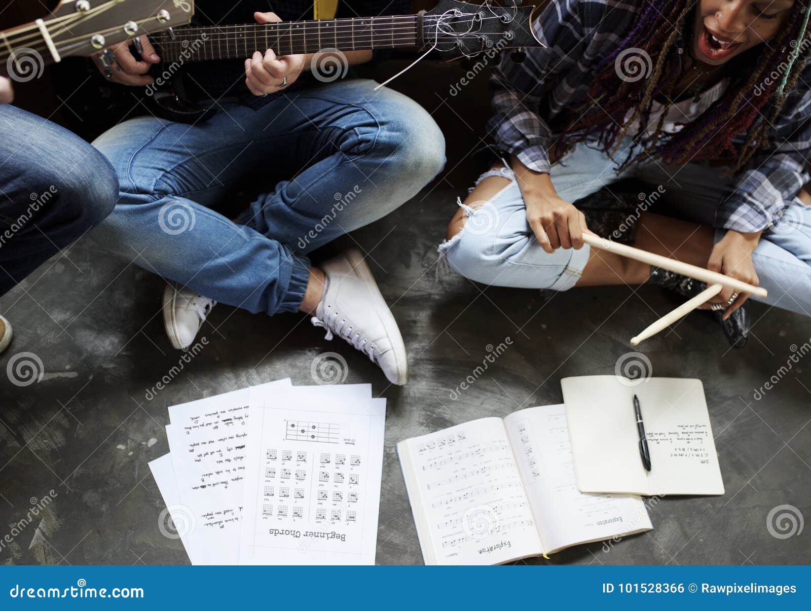 Music Band Rehearsal Guitar Sing Stock Photo - Image of floor, play ...
