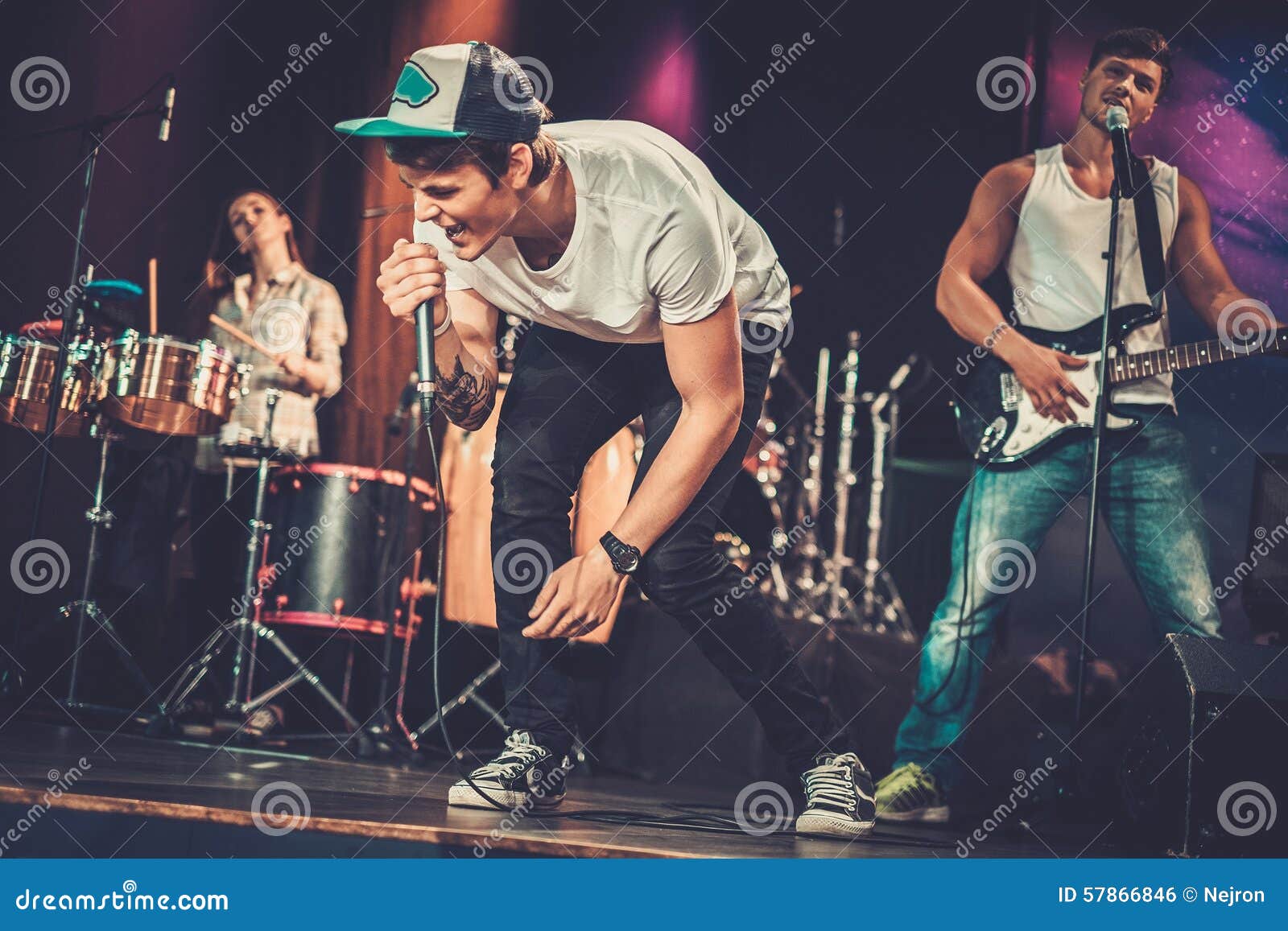 Music band on a stage stock photo. Image of rehearsal - 57866846