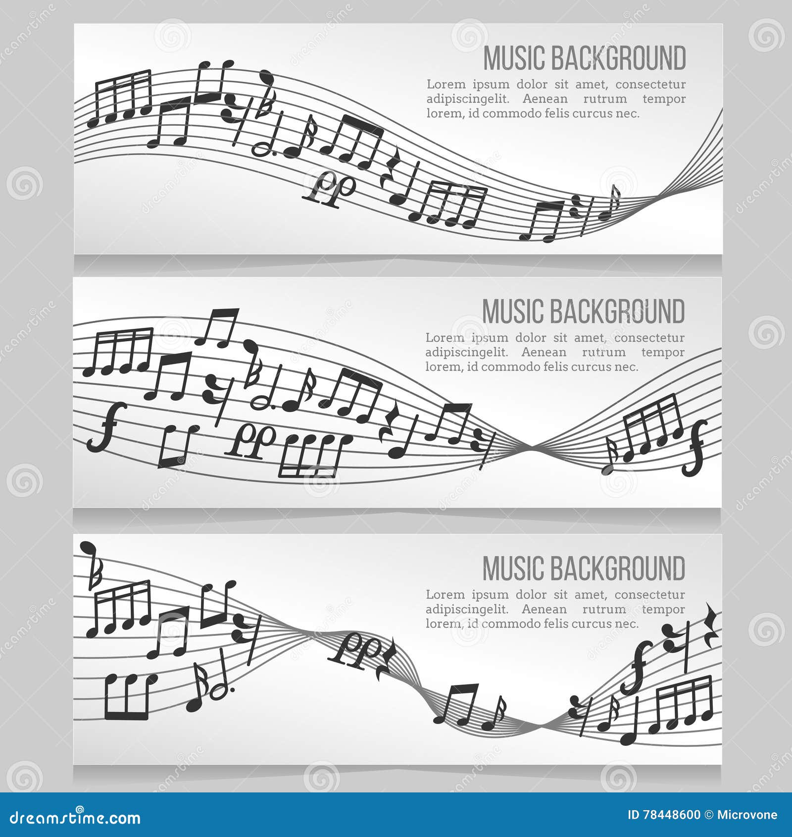 Music Banners Vector Set with Notes and Sound Wave Stock Vector ...