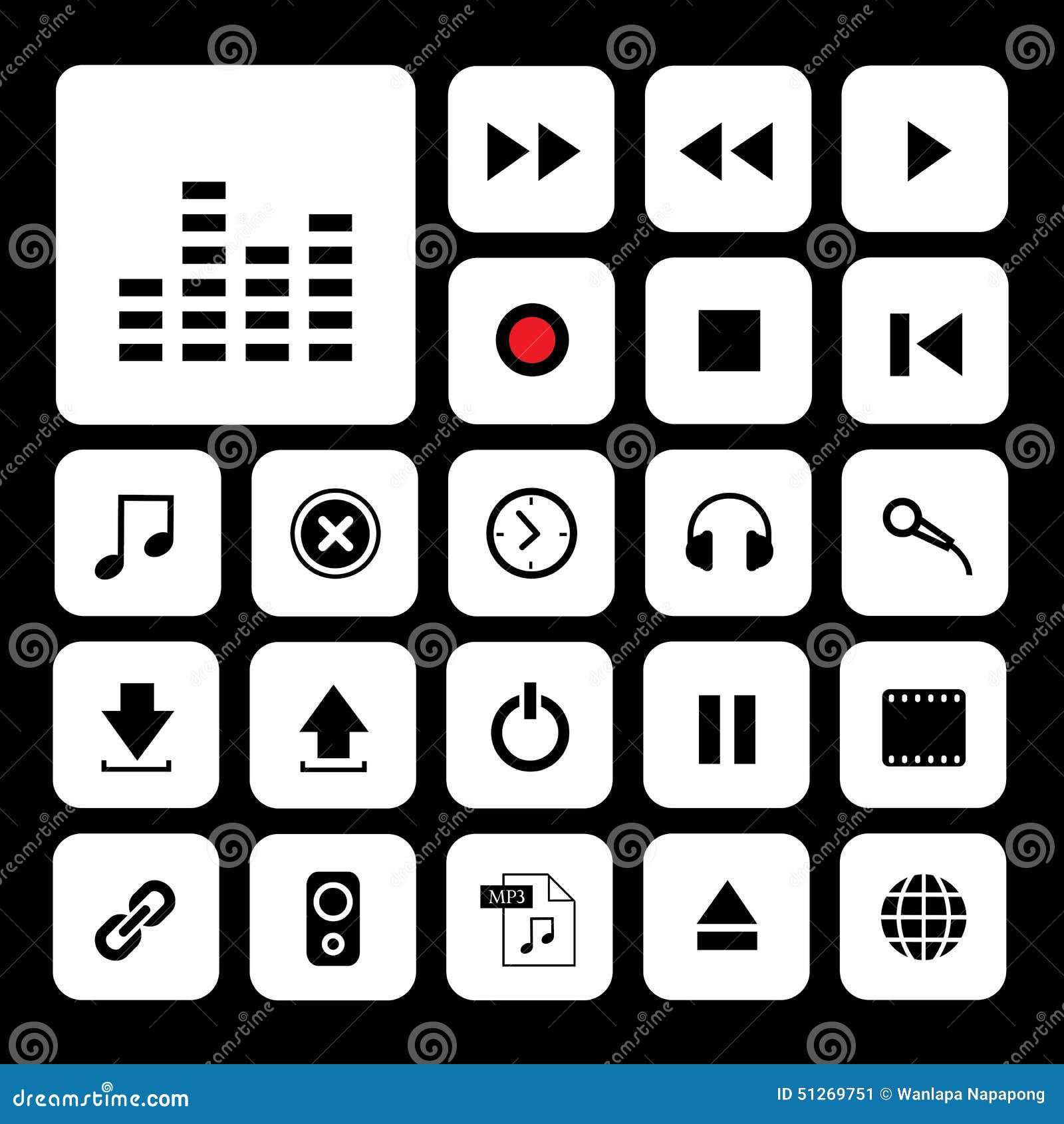 Music button icon set stock vector. Illustration of pause - 51269751