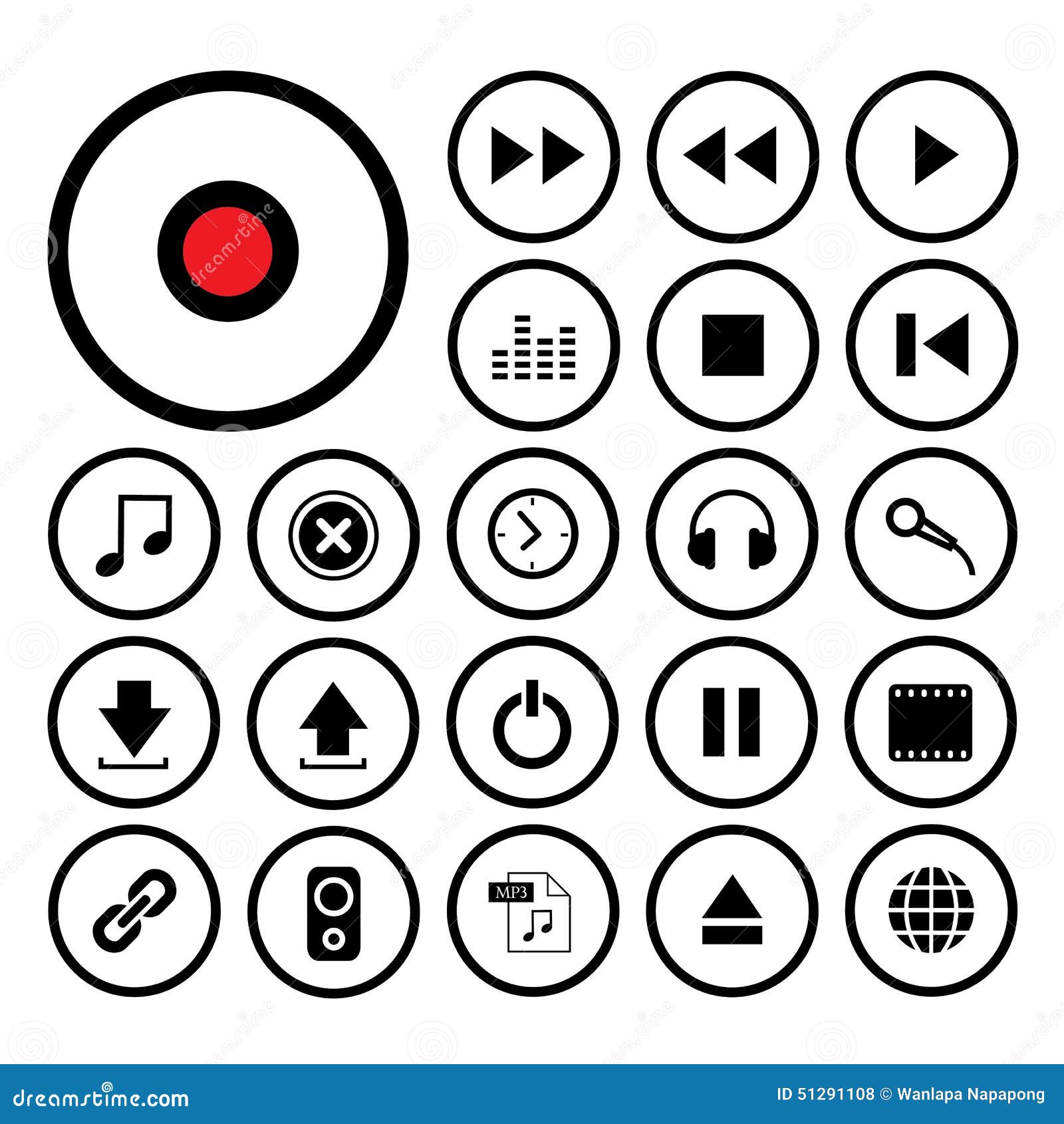 Music button icon set stock vector. Illustration of broadcasting - 51291108