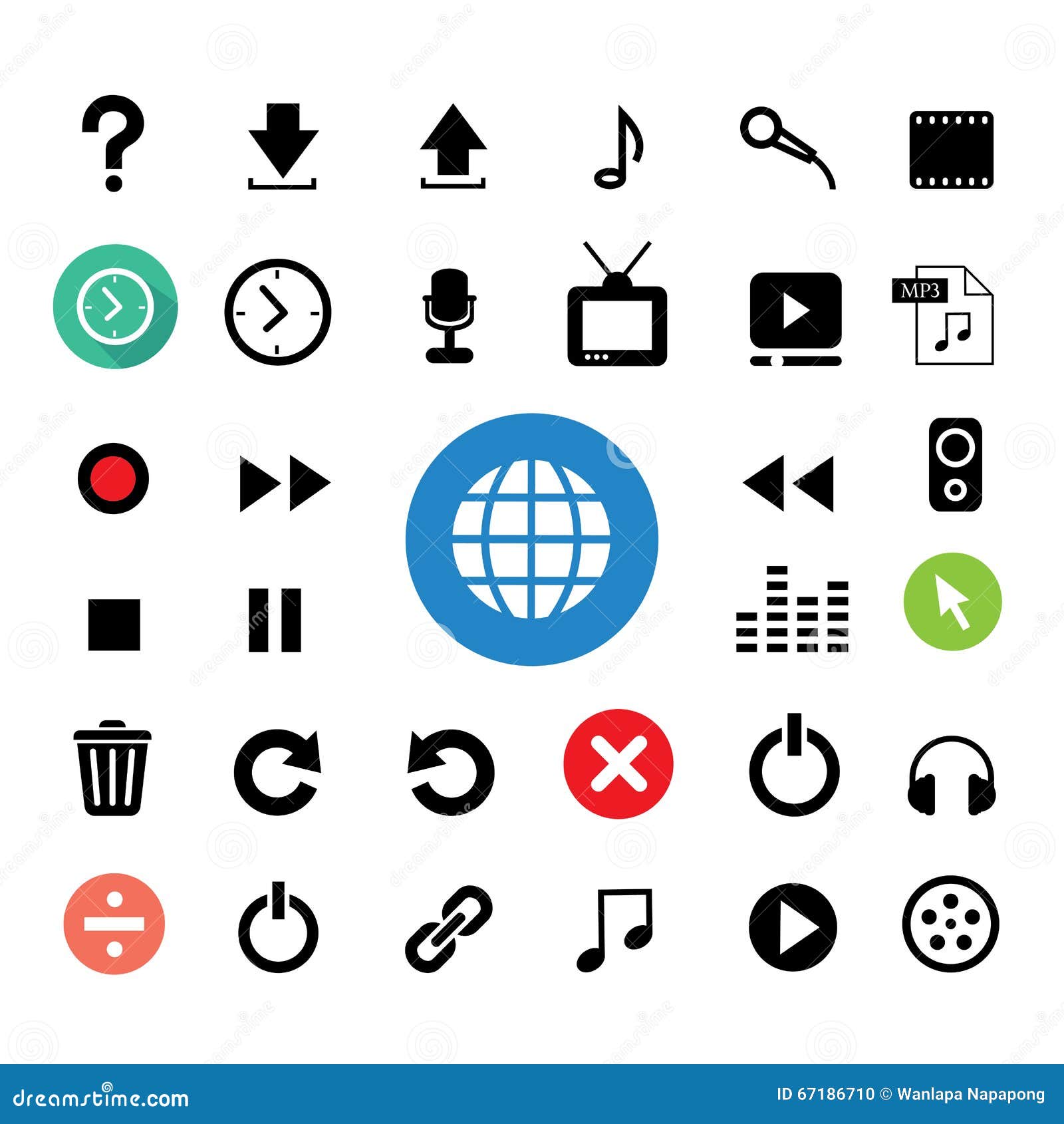 Music button icon set stock vector. Illustration of redo - 67186710