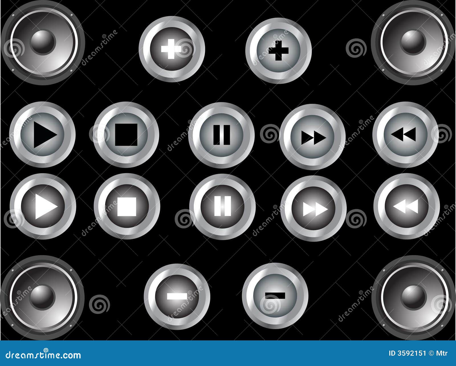 Music buttons stock vector. Illustration of stereo, forward - 3592151