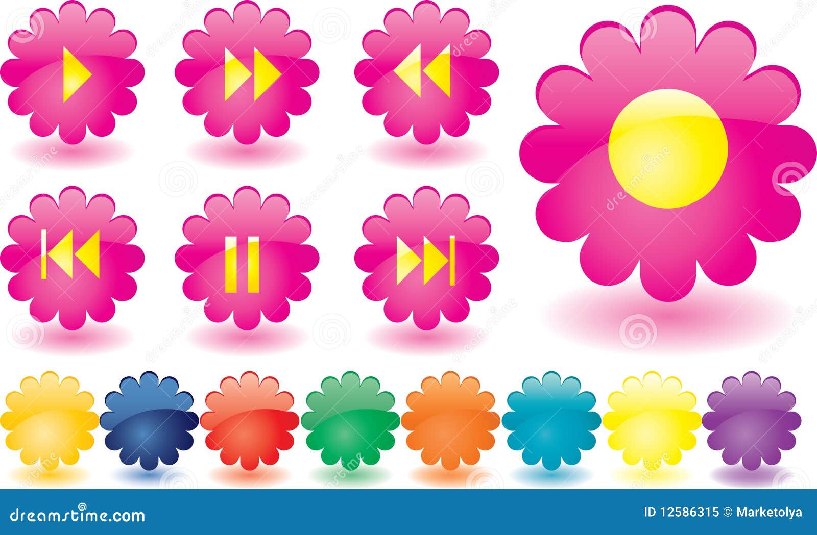 Music Buttons As Pink Flowers Stock Vector - Illustration of pause ...
