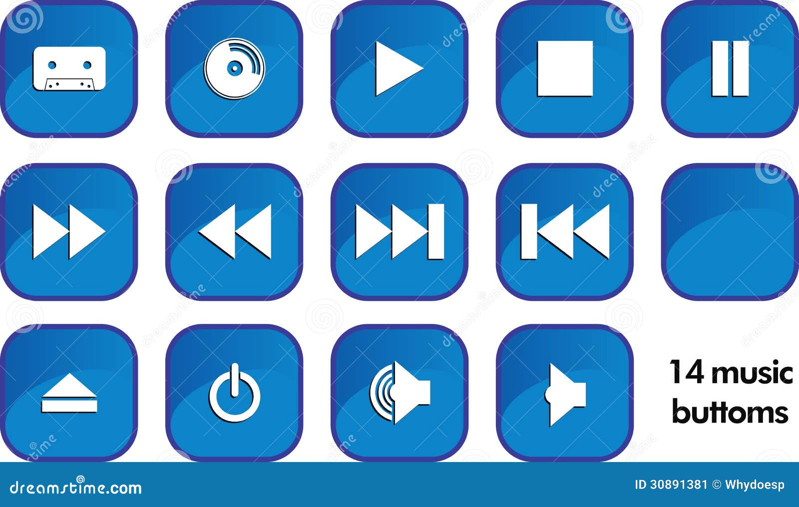 14 music buttons stock vector. Illustration of power - 30891381