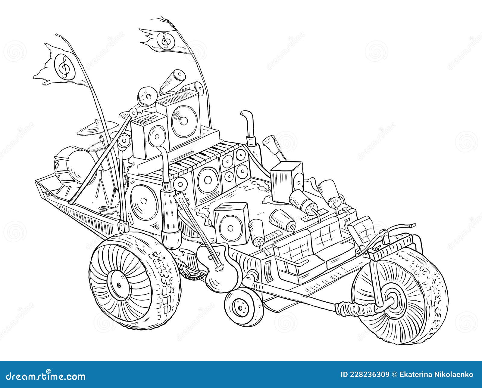 Vehicle with Musical Instruments. Car with Guitar, Piano and Percussion ...