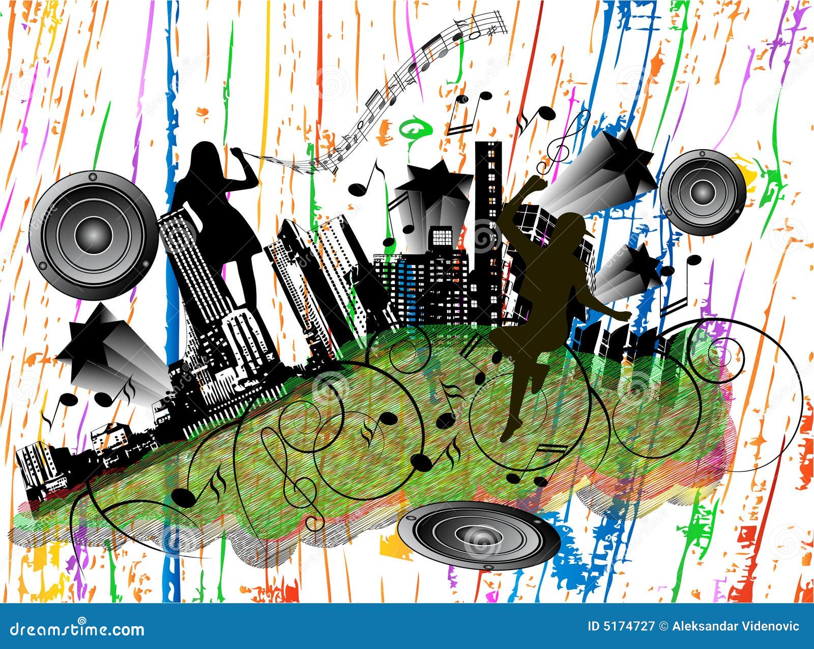 Music city stock vector. Illustration of pink, abstract - 5174727