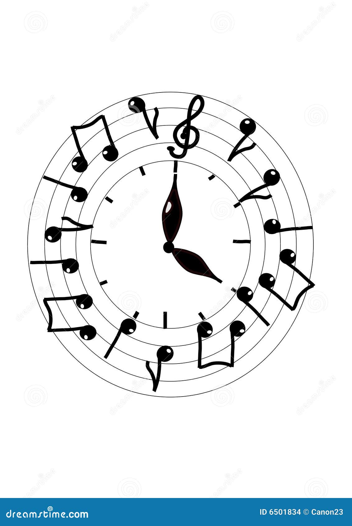 Music clock stock vector. Illustration of violin, symbol - 6501834