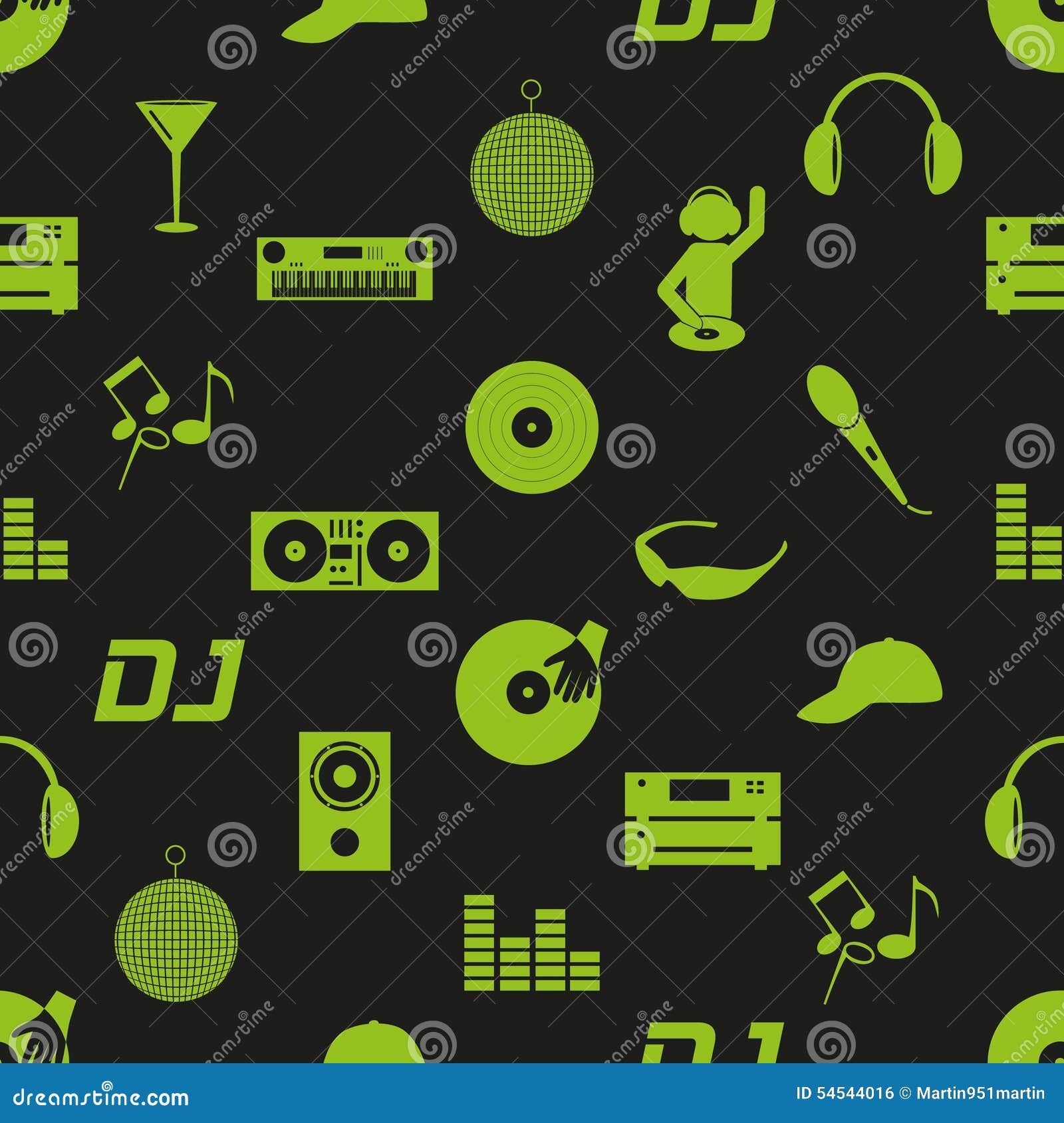 Music Club Dj Icons Dark Seamless Pattern Eps10 Stock Vector ...