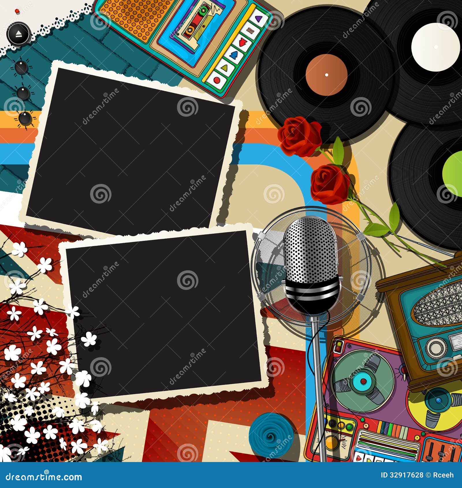 Music collage backound stock vector. Illustration of plastic - 32917628