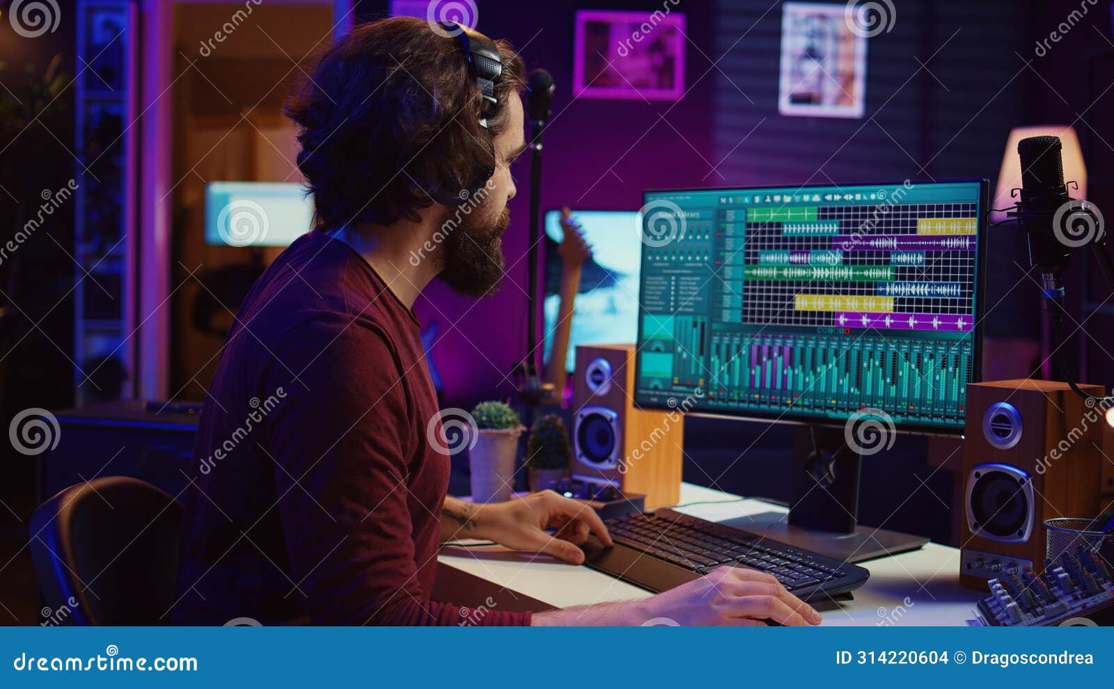 Music Composer Producing Soundtracks Using Stereo Panel Controls Stock ...