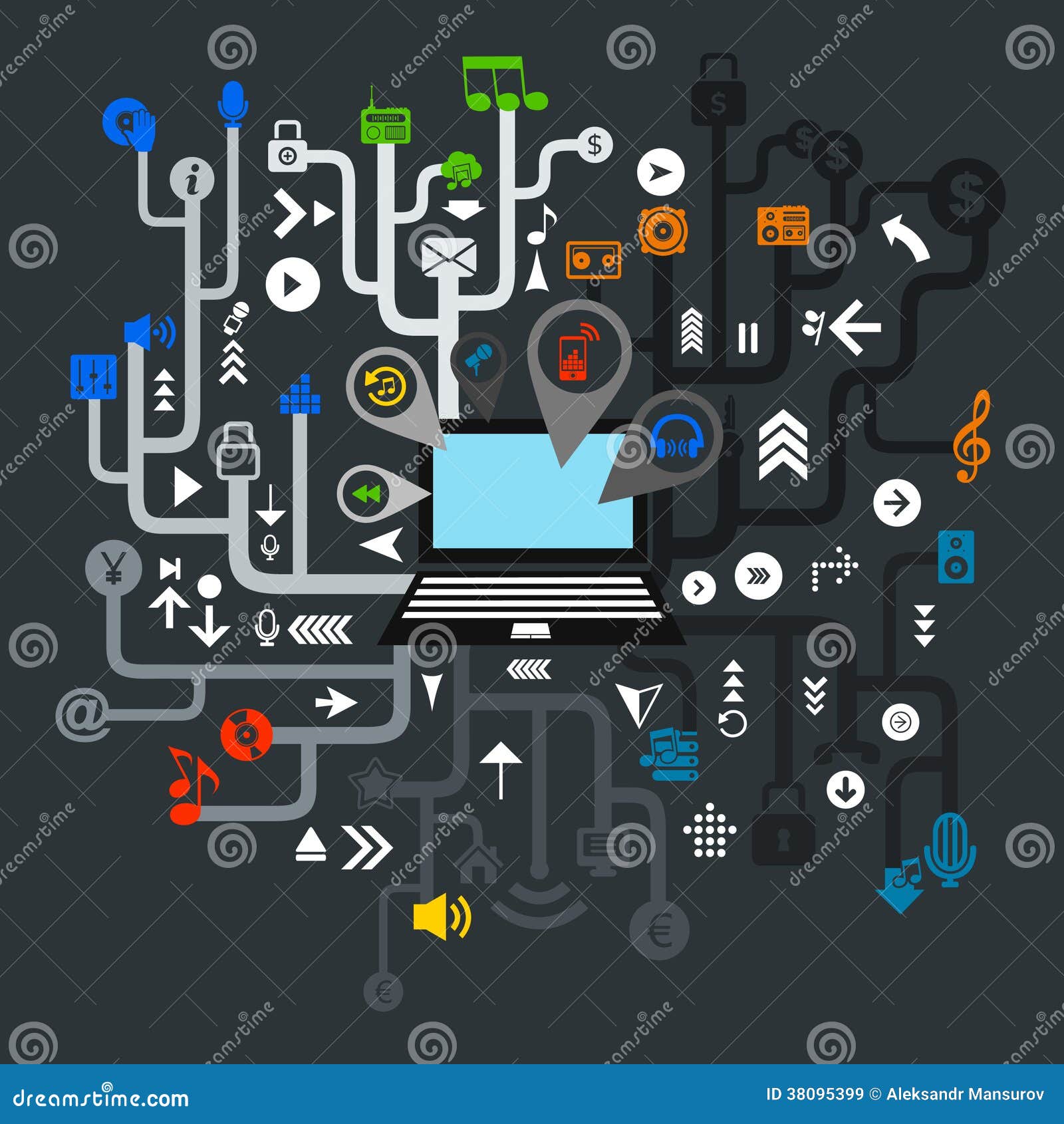 Music the computer stock vector. Illustration of abstract - 38095399