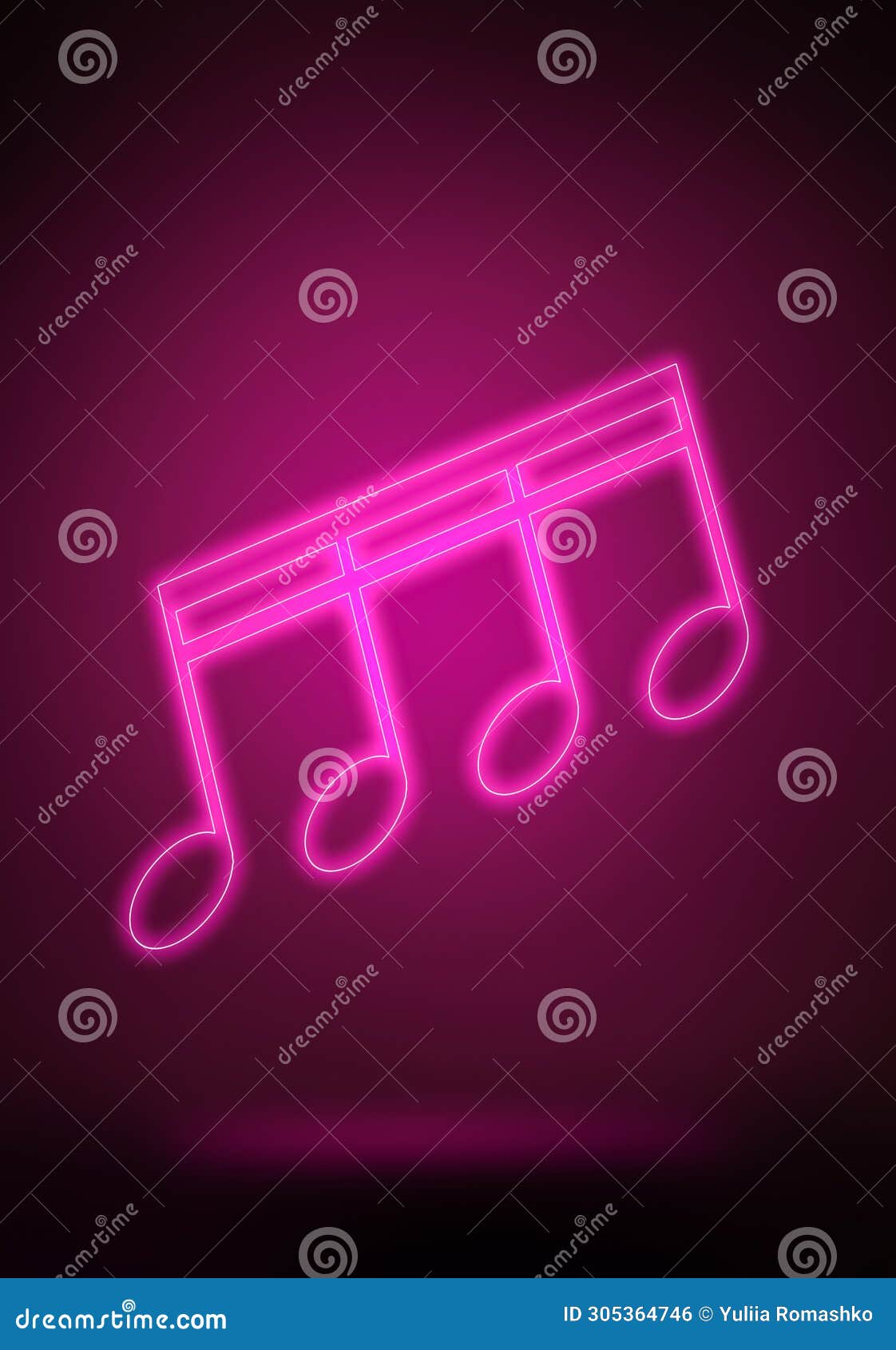 Music Concept. Neon, Pink Notes on a Dark Background Stock Illustration ...
