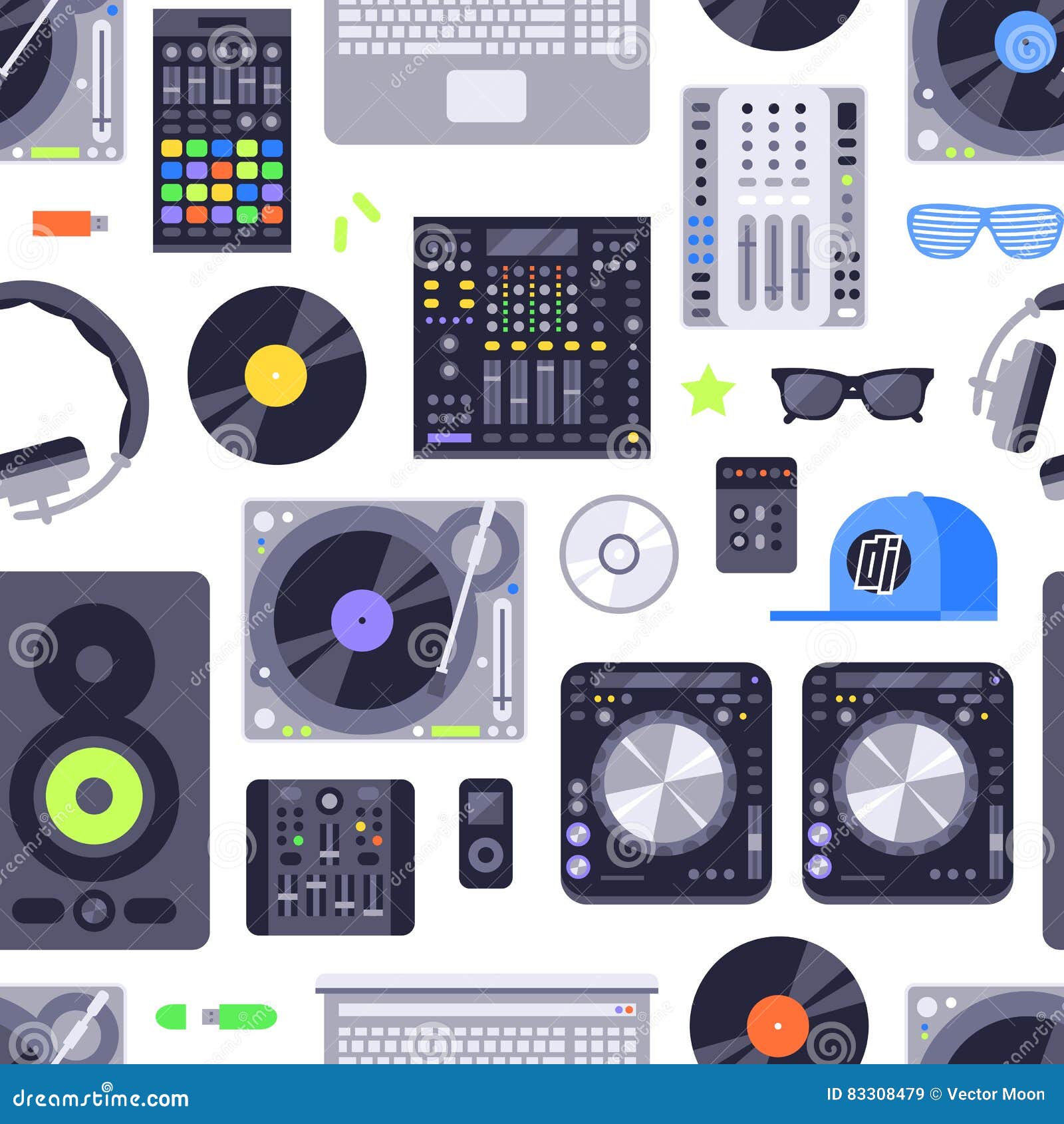 Music Concept Seamless Pattern Made with Icons. Includes Dj, Rock, Club ...