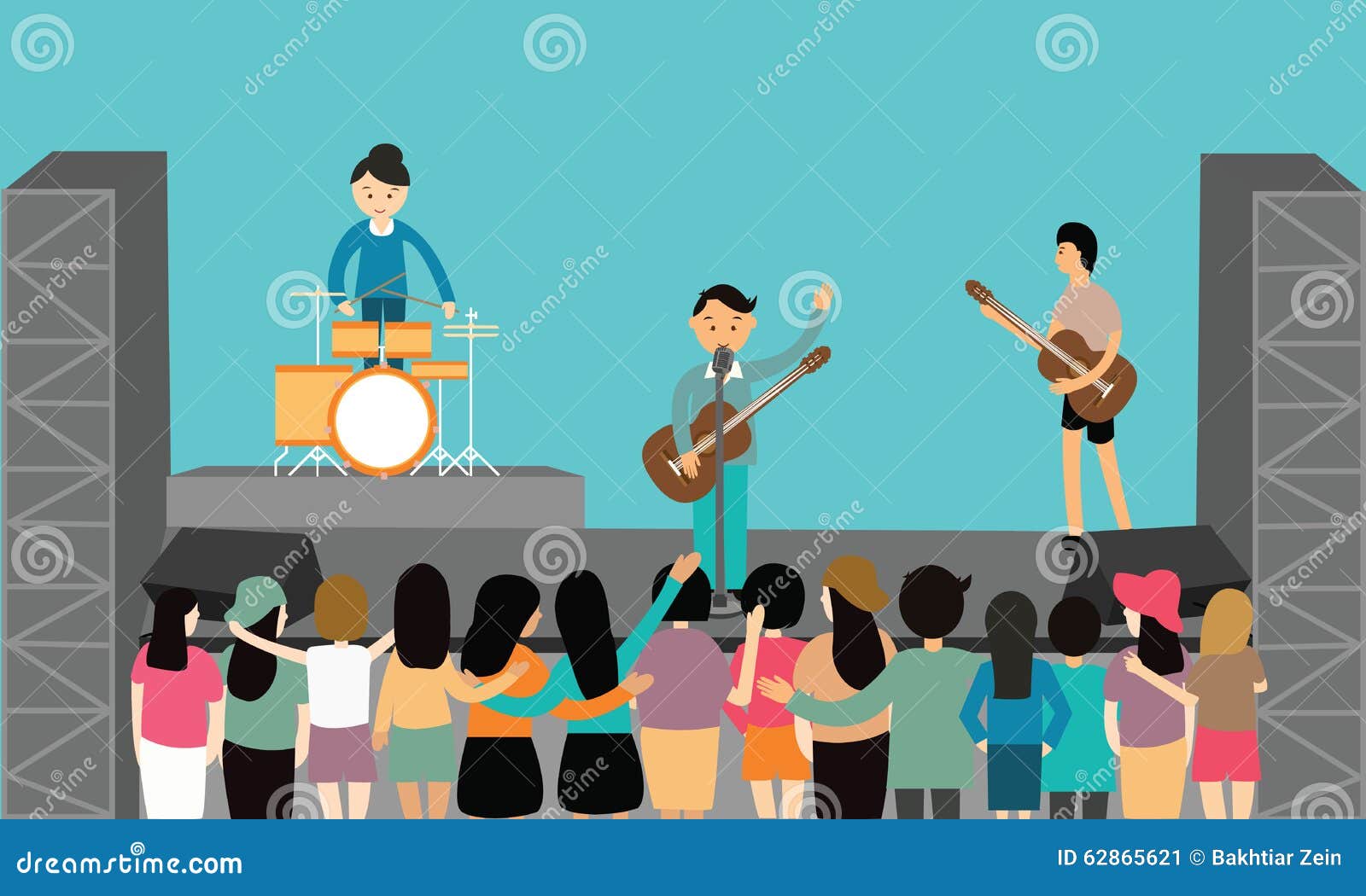 Music Concert Performance Flat Vector Fun Playing Instrument Young ...
