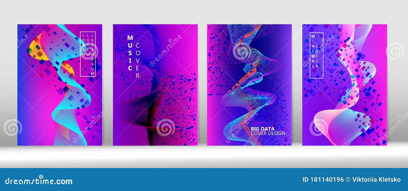 Music Covers Set. Big Data Tech Neon Magazine. 3D Fluid Shapes Modern ...