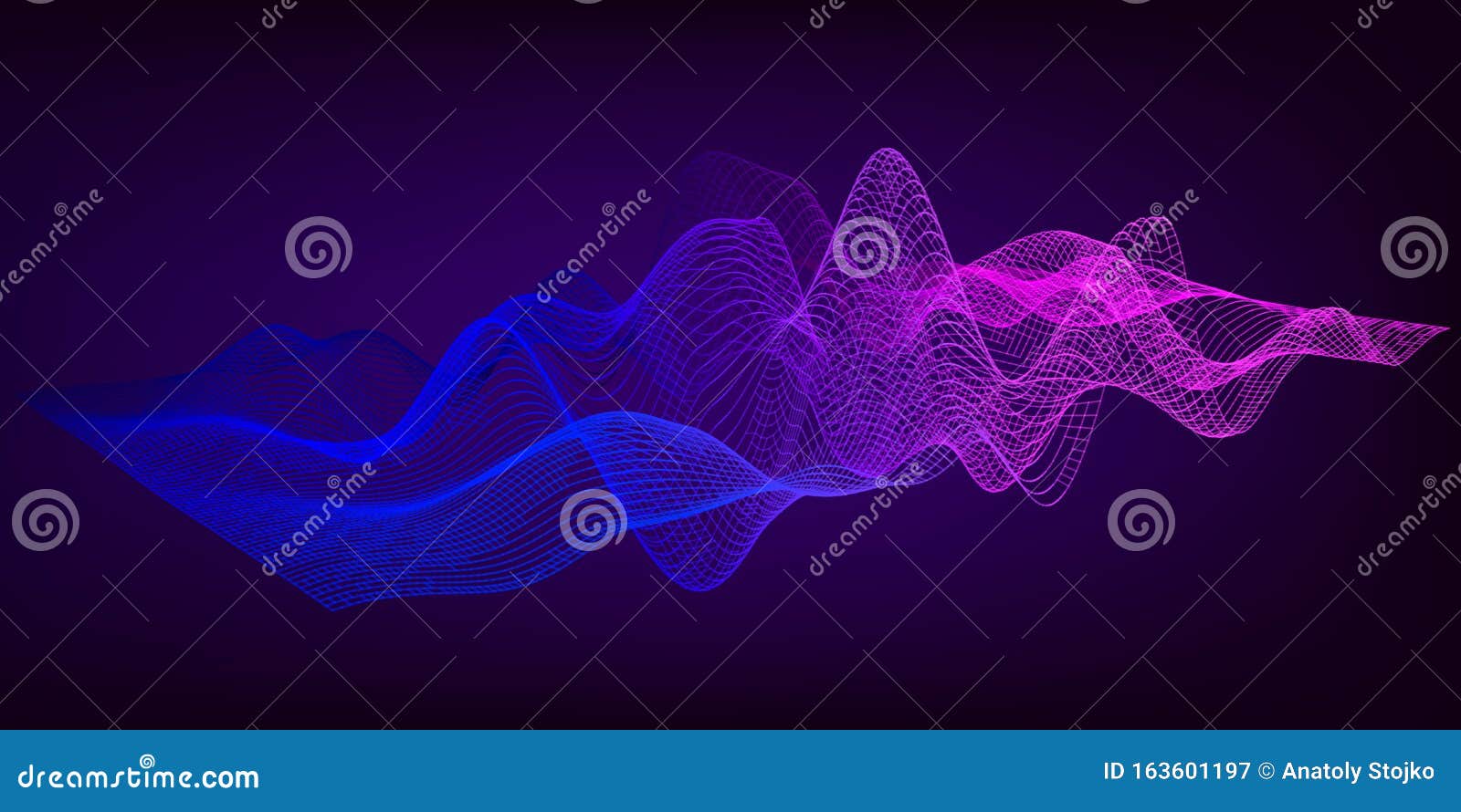 Music 3d Mesh Equalizer Abstract Background. Grid Color Waveform on ...