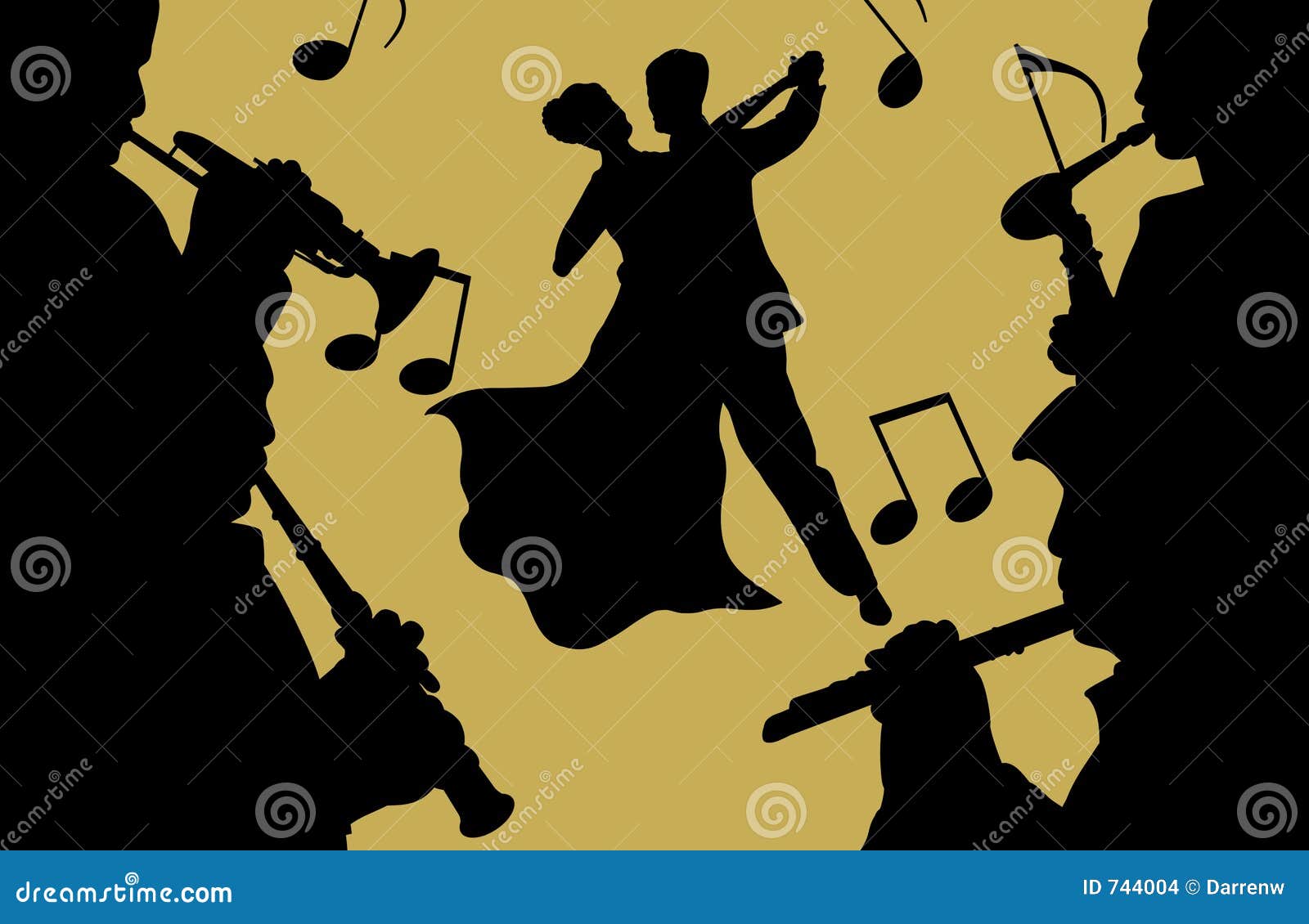 Couple Dancing, Musical Notes, Silhouettes Royalty-Free Stock ...