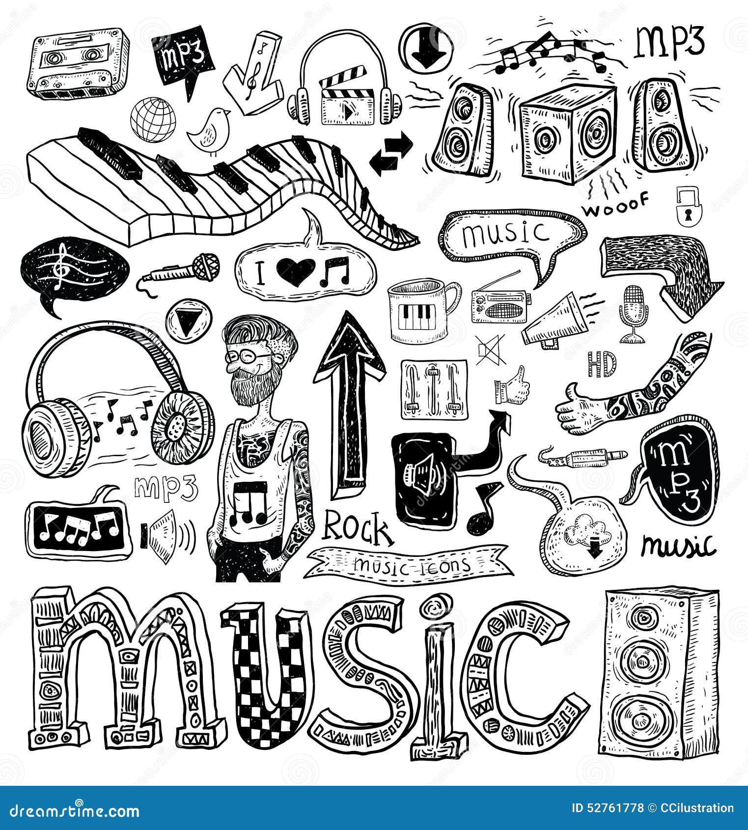 Music Doodle Collection, Hand Drawn Illustration. Stock Vector ...