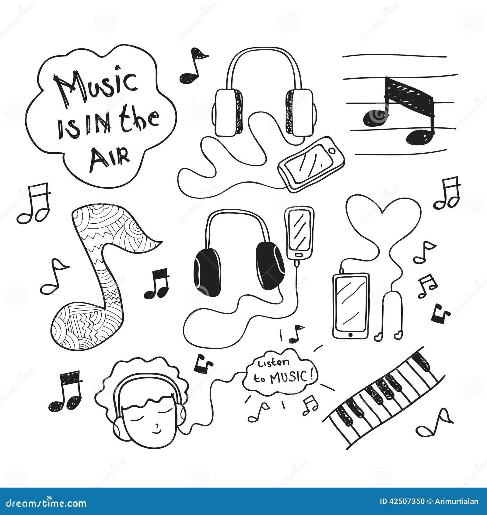 Music Doodle Drawing stock vector. Illustration of girl - 42507350