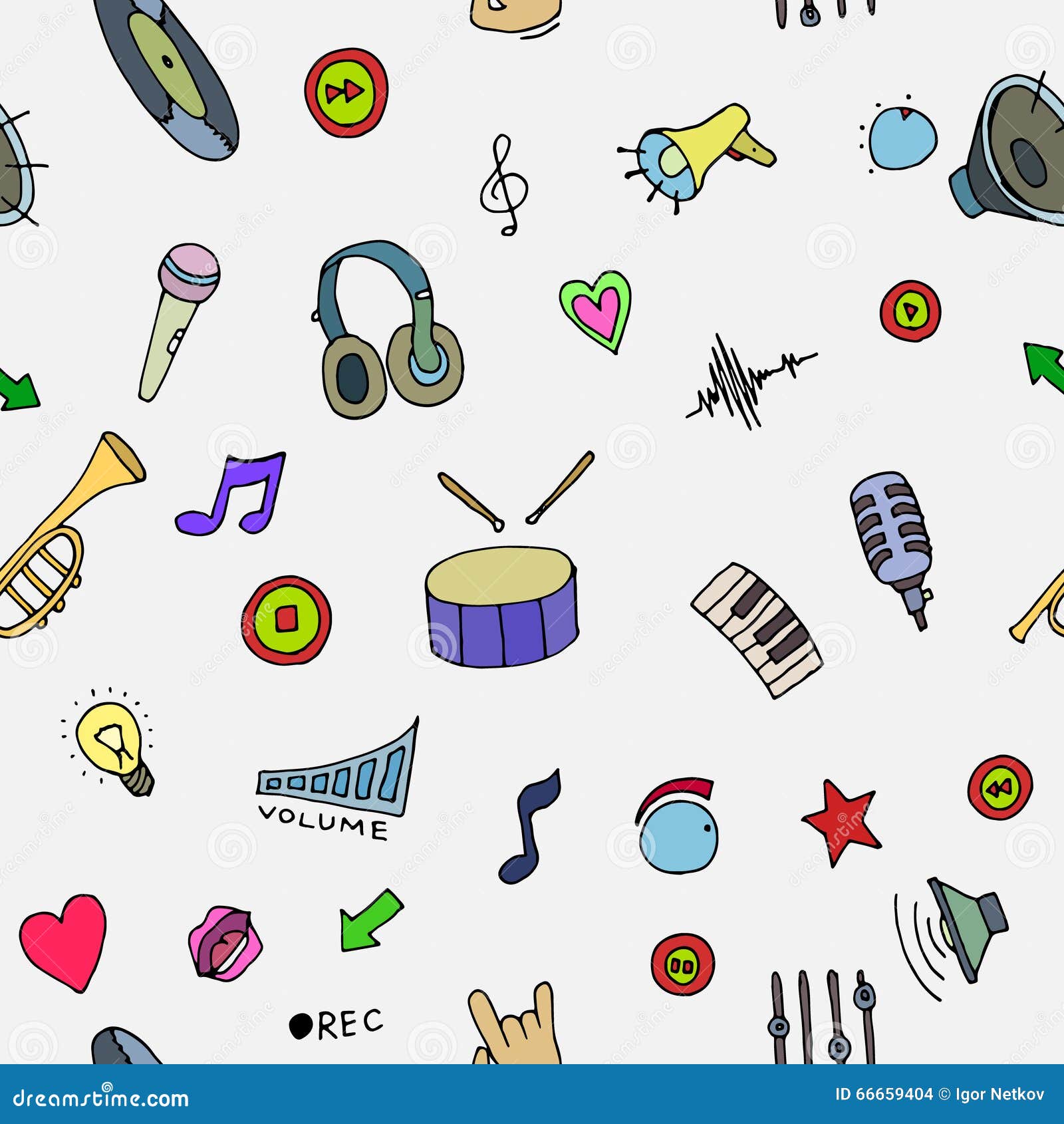 Music Doodle Symbols. Seamless Pattern Stock Vector - Illustration of ...