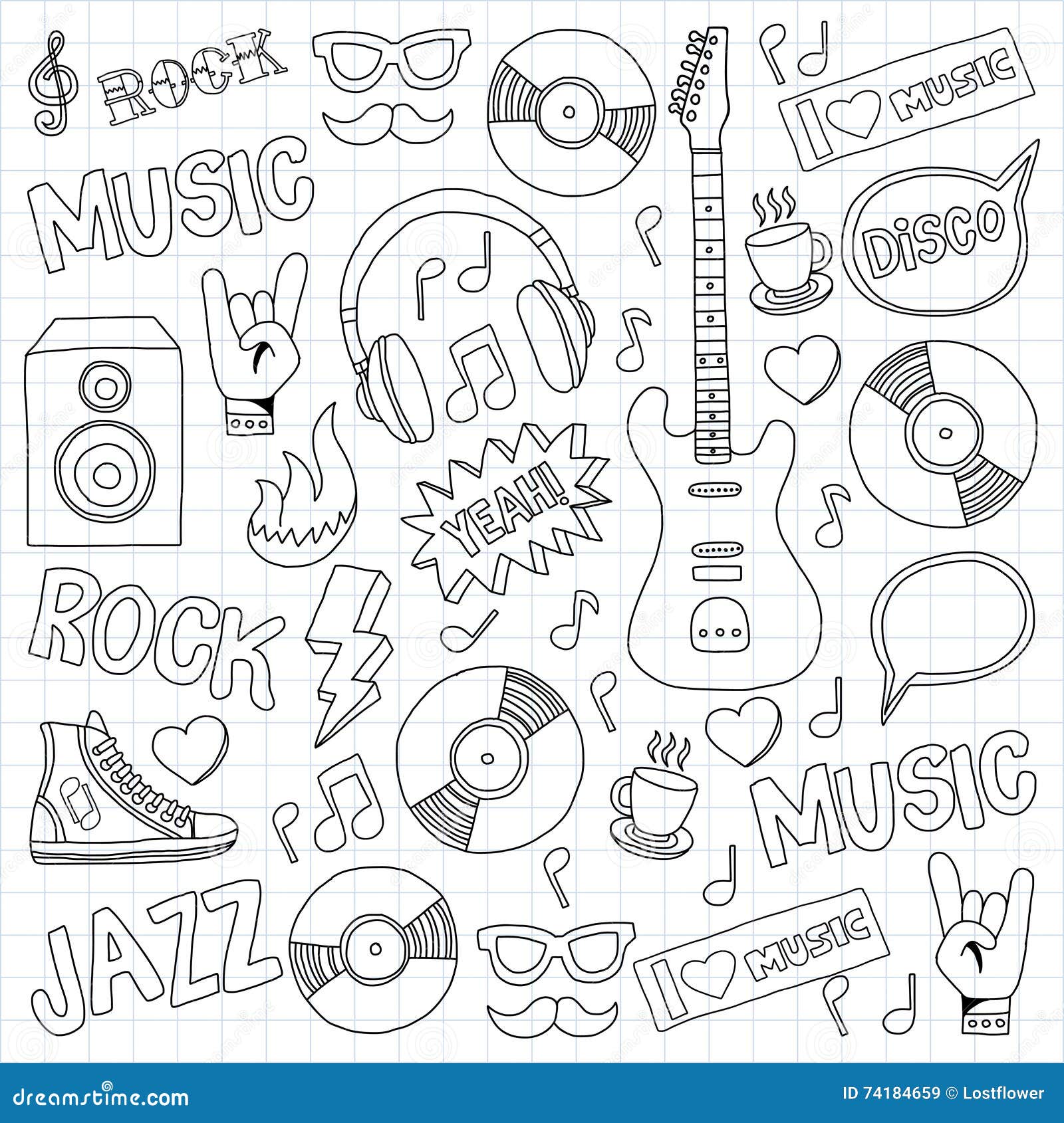 Music doodle vector set stock vector. Illustration of guitar - 74184659