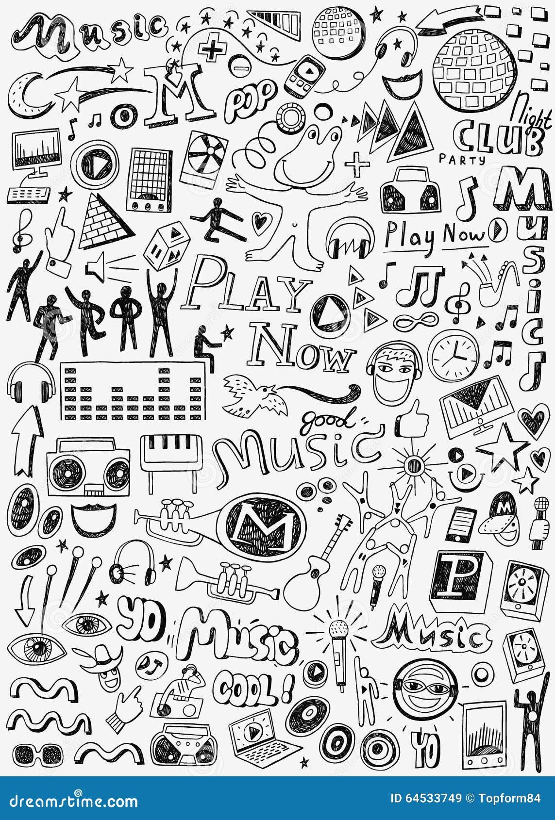 Music doodles set stock vector. Illustration of style - 64533749