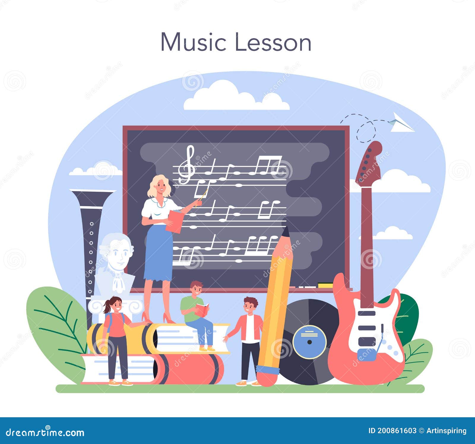 Music Education Course. Young Performer Playing Music Stock Vector ...