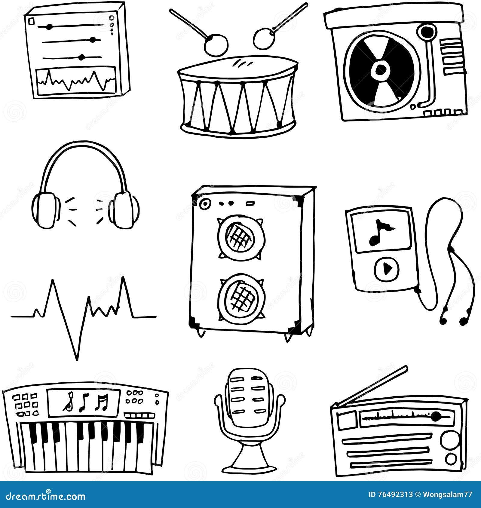 Music element set doodles stock vector. Illustration of drawn - 76492313