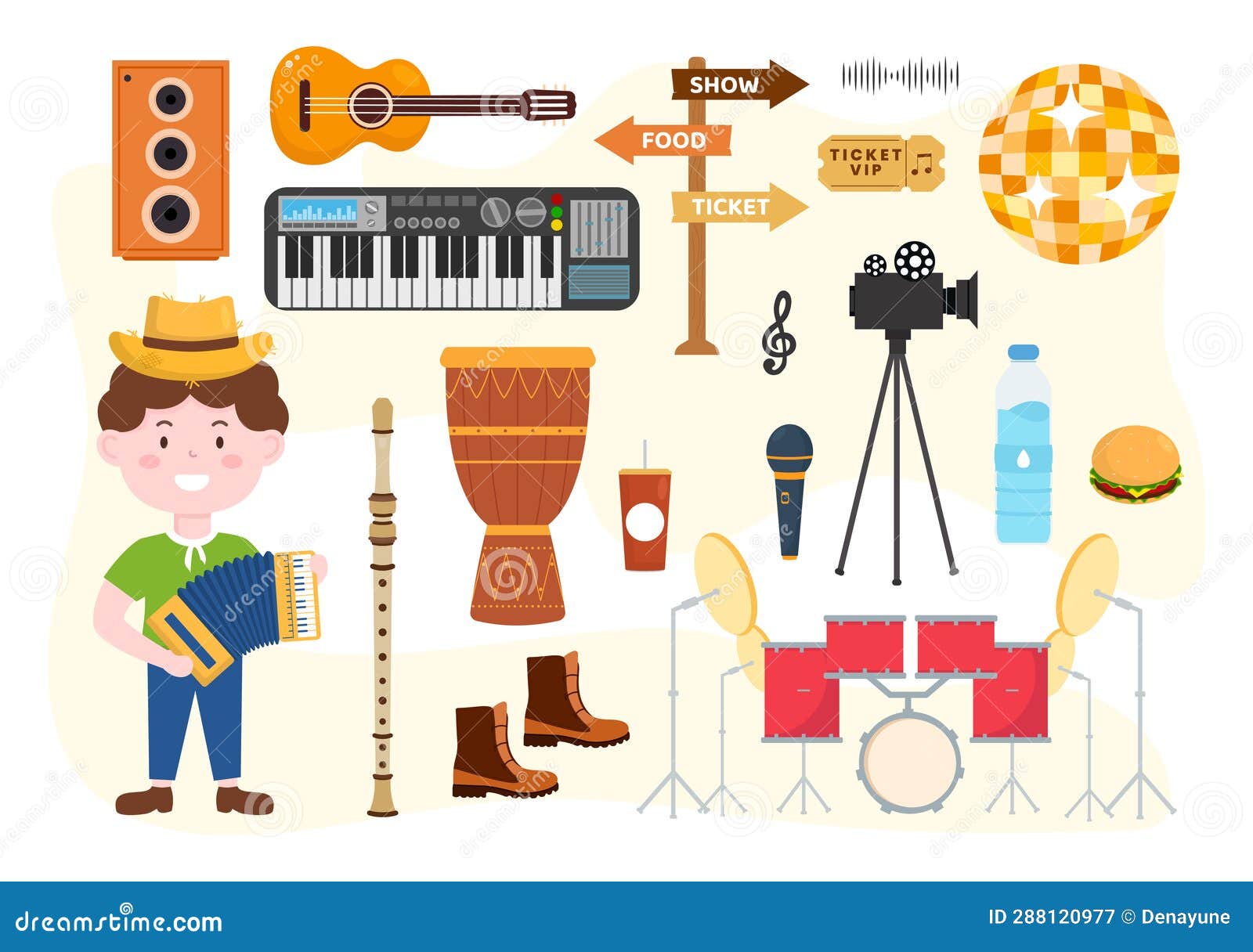 Music Elements Vector Illustration with Various of Note and Musical ...