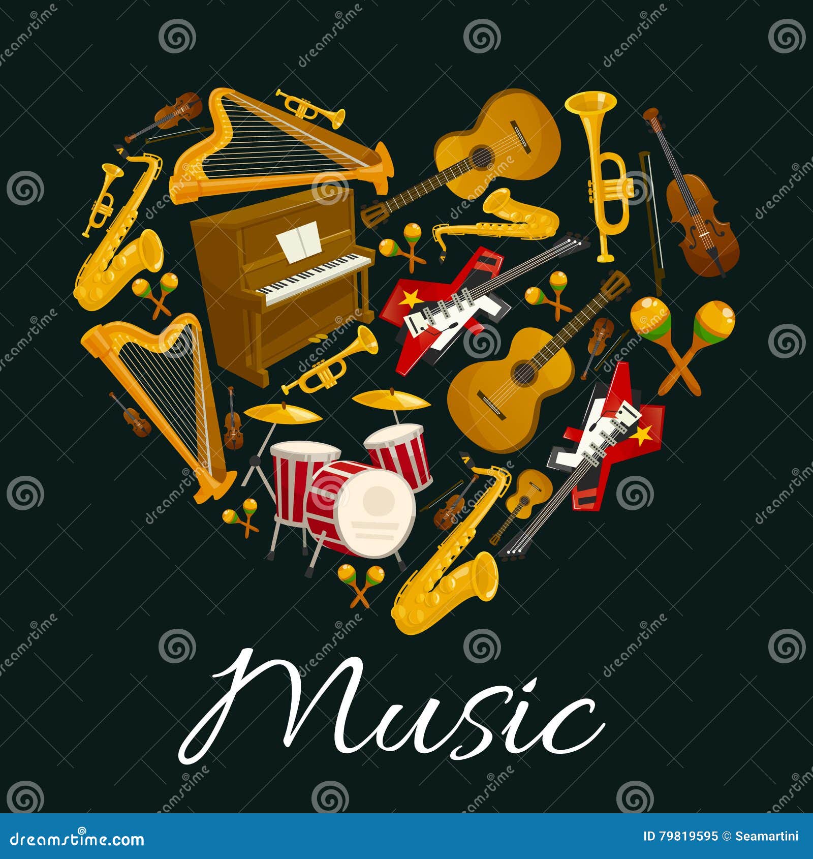 Music Emblem of Musical Instruments in Heart Shape Stock Vector ...